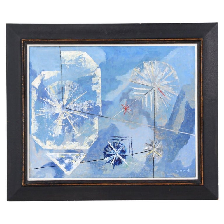 Mid-Century Modern Abstract Blue Painting by Richard Cowell, c.1955 For ...