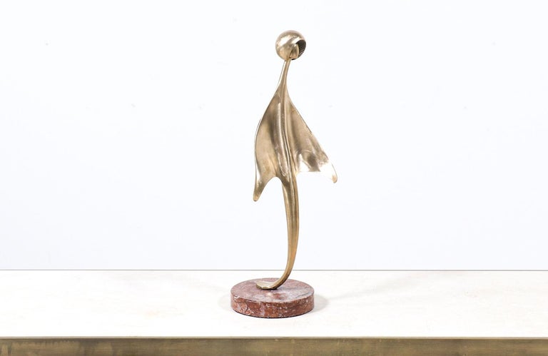 Mid-Century Modern Abstract Brass Sculpture with Pink Marble Base For ...