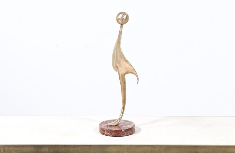 Mid-Century Modern Abstract Brass Sculpture with Pink Marble Base For ...