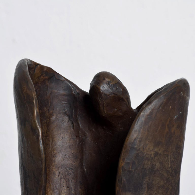 Mid-Century Modern Abstract Bronze Art Sculpture on Walnut at 1stDibs