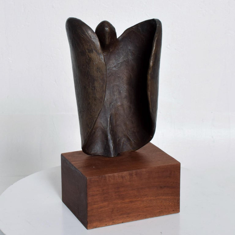 Mid-Century Modern Abstract Bronze Art Sculpture on Walnut at 1stDibs