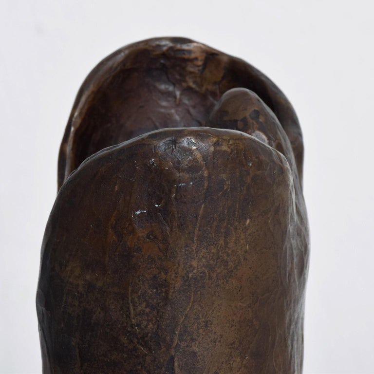 Mid-Century Modern Abstract Bronze Art Sculpture on Walnut at 1stDibs