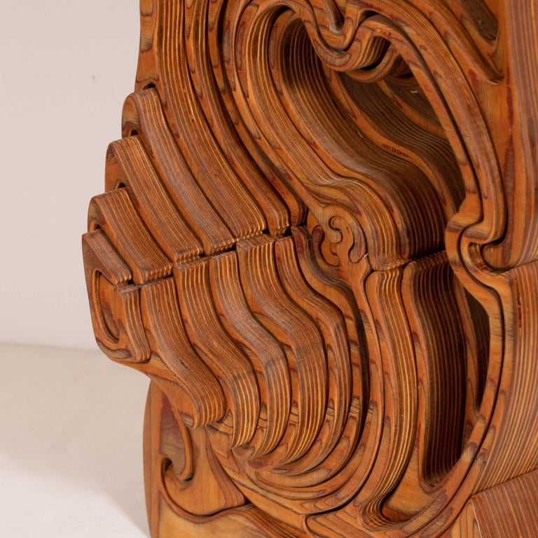 Mid-Century Modern Abstract Dynamic Olive Wood Puzzle Sculpture at 1stDibs