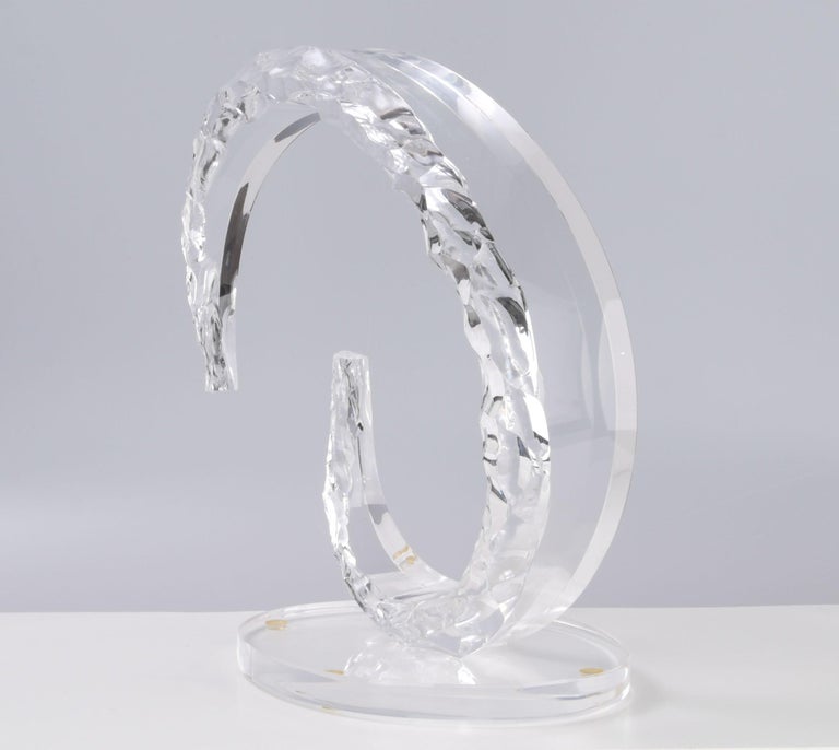 Mid-Century Modern Abstract Hand Carved Lucite Sculpture on an Oval ...
