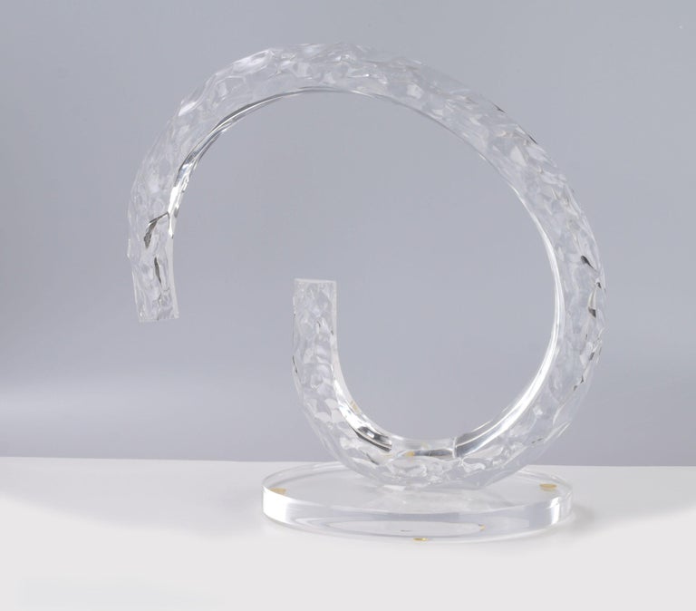 Mid-Century Modern Abstract Hand Carved Lucite Sculpture on an Oval ...