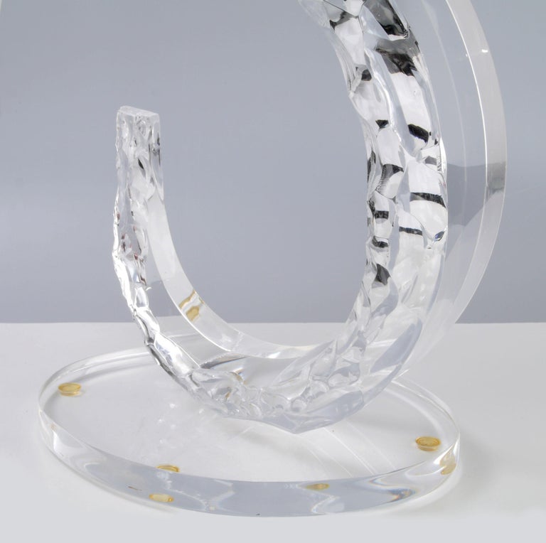 Mid-Century Modern Abstract Hand Carved Lucite Sculpture on an Oval ...