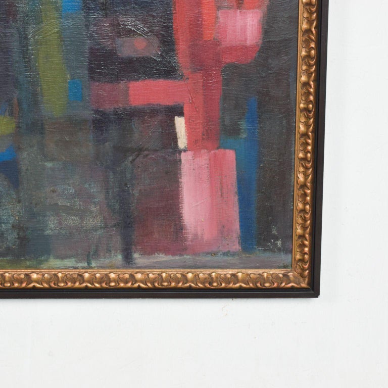 1960s Double Sided Painting Abstract Oil Rich Blue Pink Canvas ...