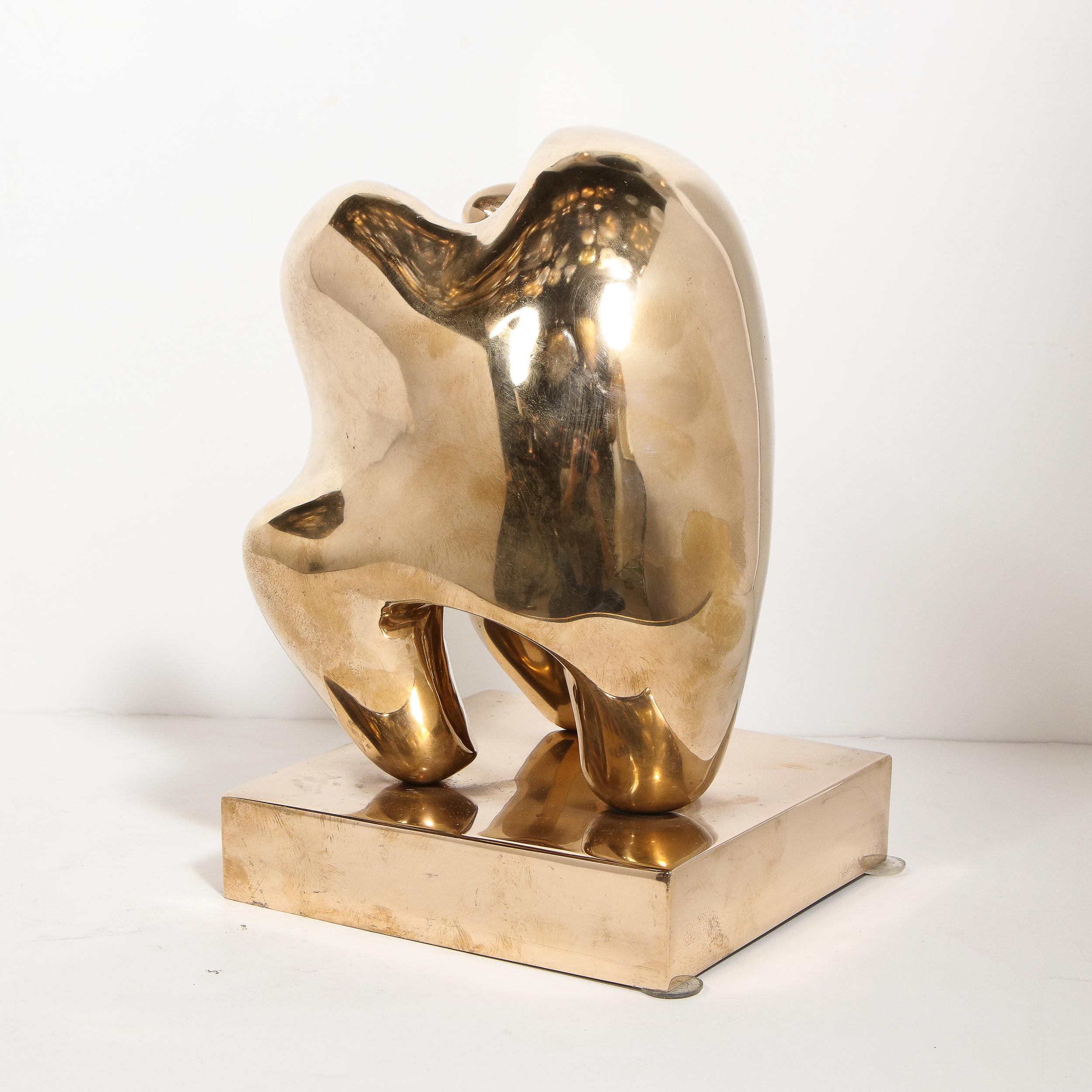 Mid-Century Modern Abstract Polished Brass Amorphic Sculpture Signed by ...