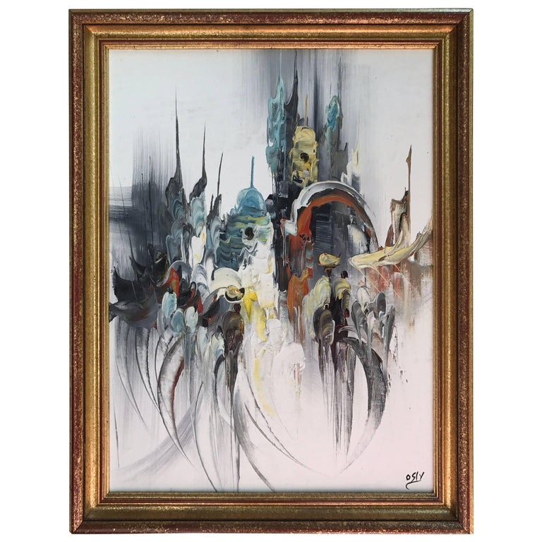 Mid-Century Modern Abstract Signed Osly Oil on Board Original Painting ...