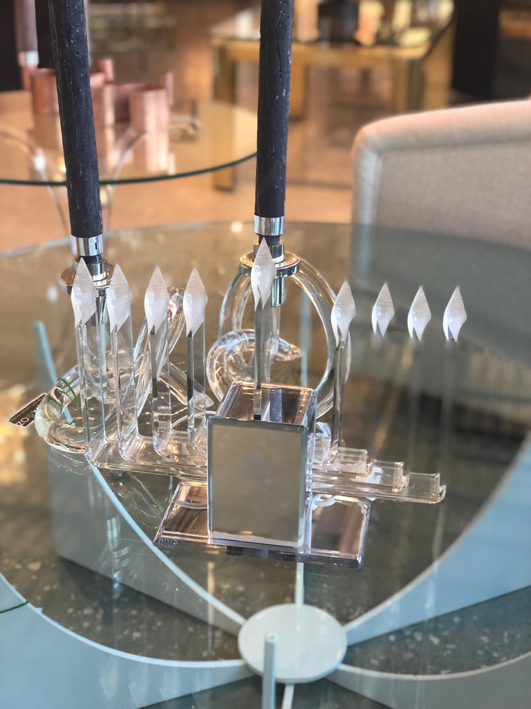 Adjustable Candelabra Lighting Lucite and Mirror Menorah with Lit Star ...