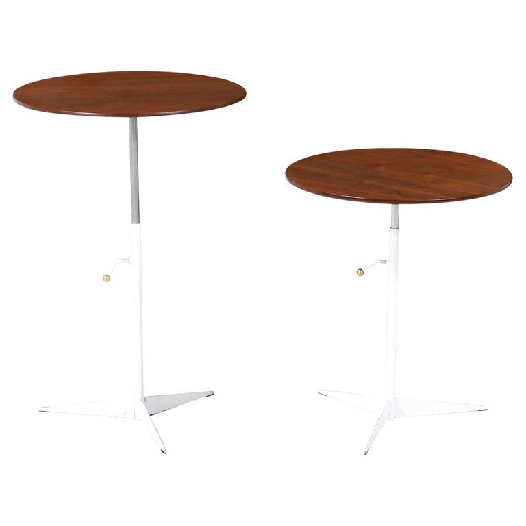 Mid-Century Modern Adjustable Walnut and Metal Side Tables by Thinline ...