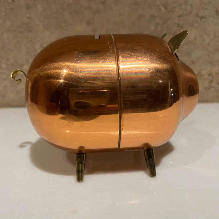 Mid-Century Modern Adorable Piggy Bank in Shiny Copper For Sale at 1stDibs