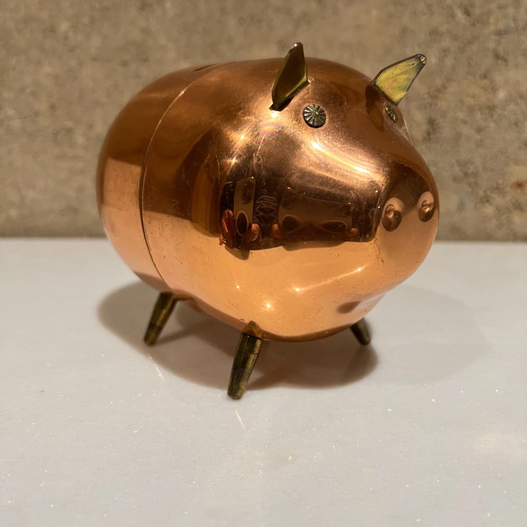 Mid-Century Modern Adorable Piggy Bank in Shiny Copper For Sale at 1stDibs
