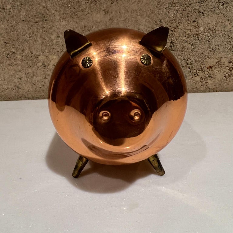 Mid-Century Modern Adorable Piggy Bank in Shiny Copper For Sale at 1stDibs