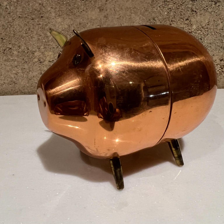 Mid-Century Modern Adorable Piggy Bank in Shiny Copper For Sale at 1stDibs