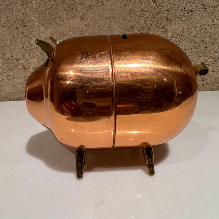 Mid-Century Modern Adorable Piggy Bank in Shiny Copper For Sale at 1stDibs