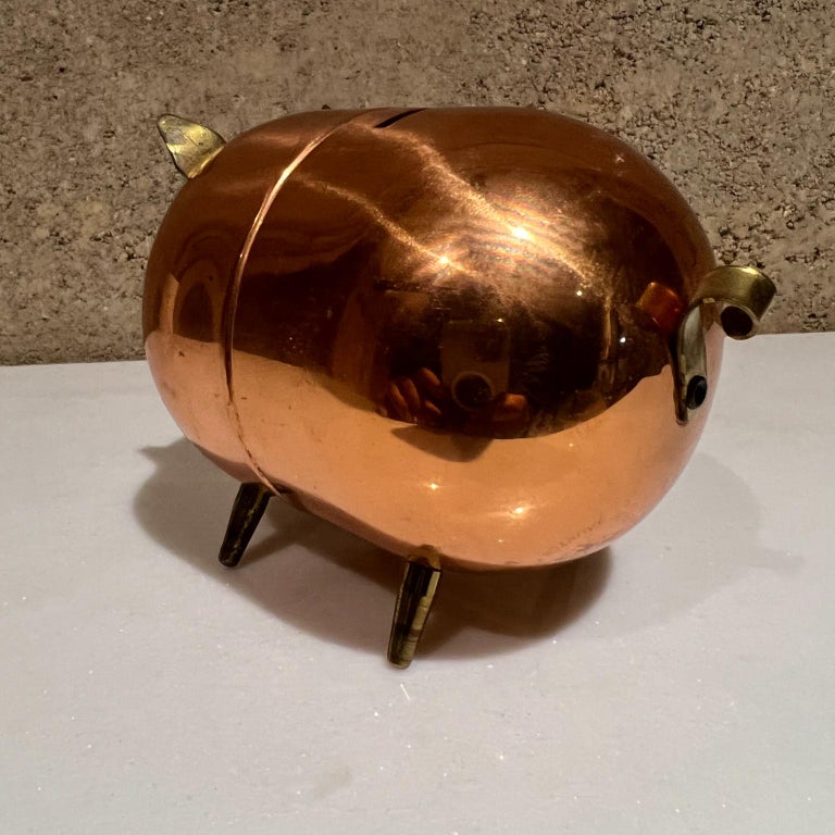 Mid-Century Modern Adorable Piggy Bank in Shiny Copper For Sale at 1stDibs