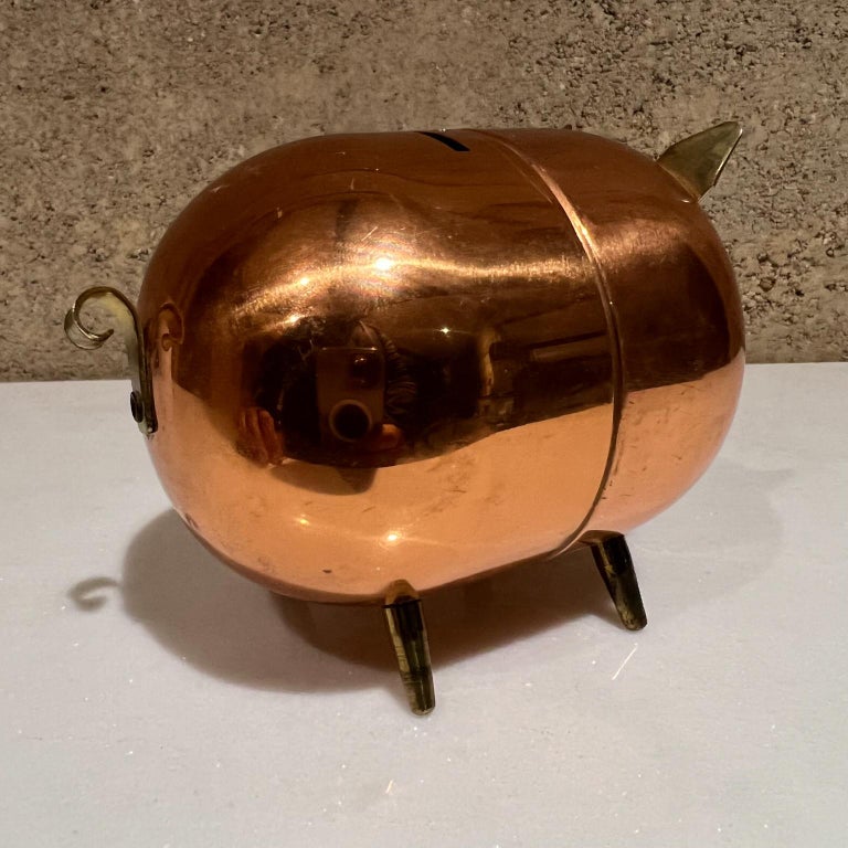 Mid-Century Modern Adorable Piggy Bank in Shiny Copper For Sale at 1stDibs