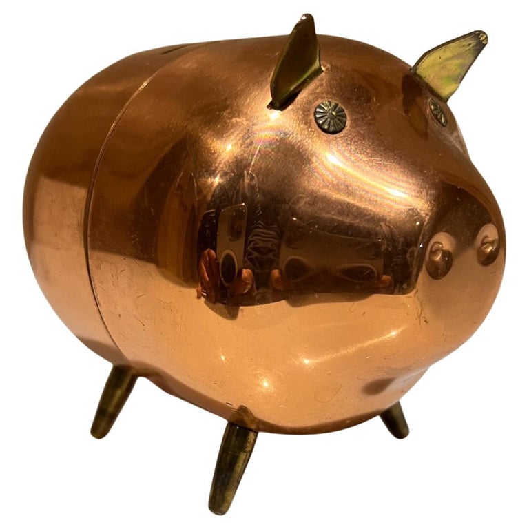 Mid-Century Modern Adorable Piggy Bank in Shiny Copper For Sale at 1stDibs