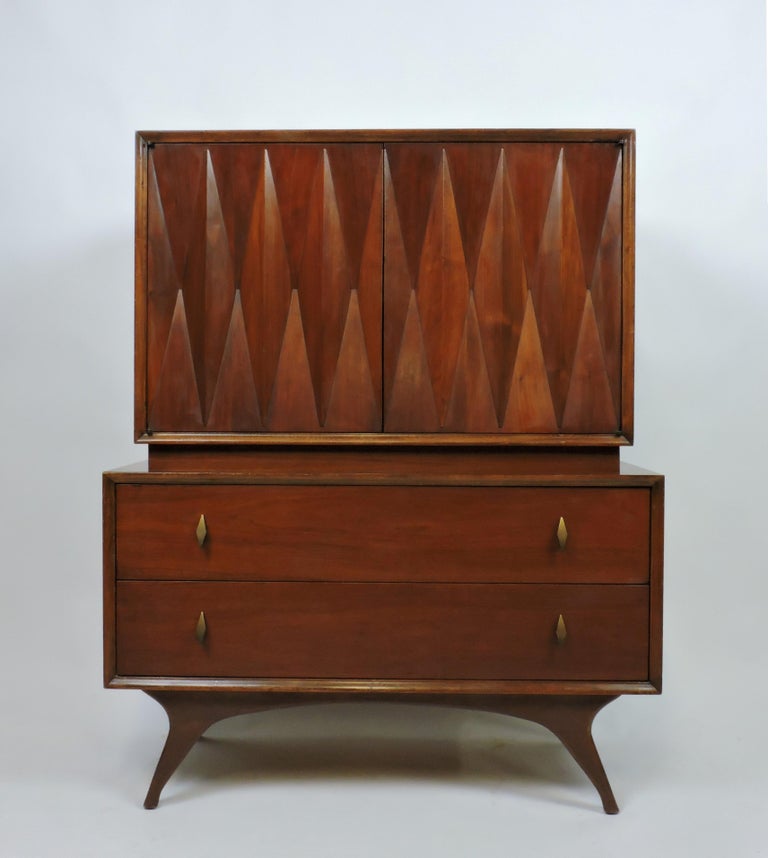 Mid-Century Modern Albert Parvin Walnut Diamond Front Highboy Dresser ...