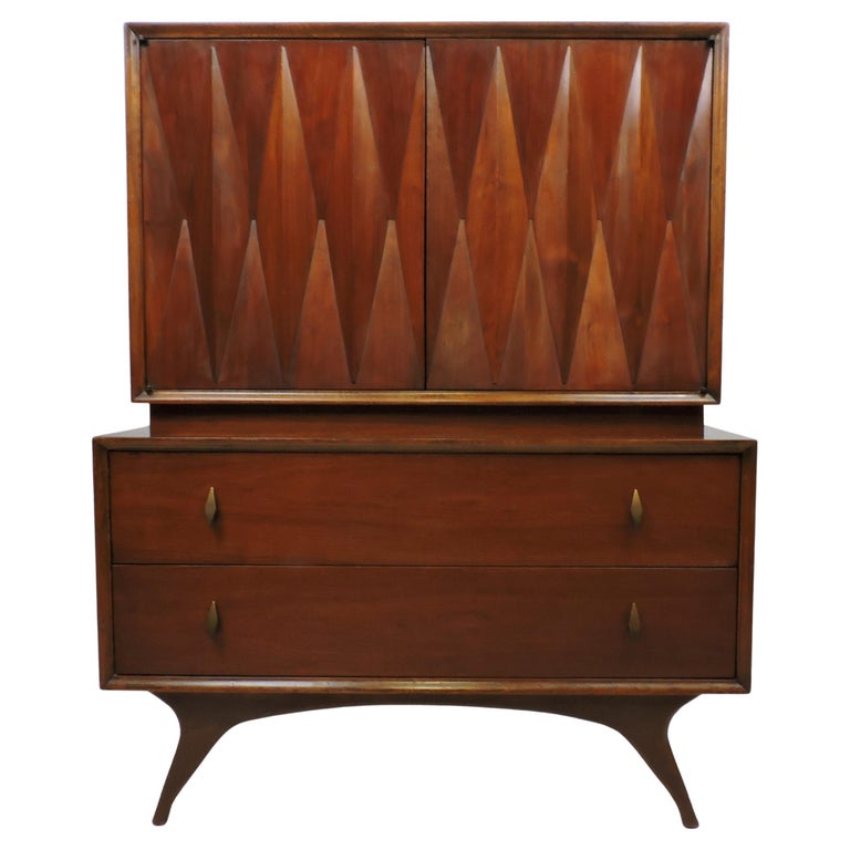 Mid-Century Modern Albert Parvin Walnut Diamond Front Highboy Dresser ...