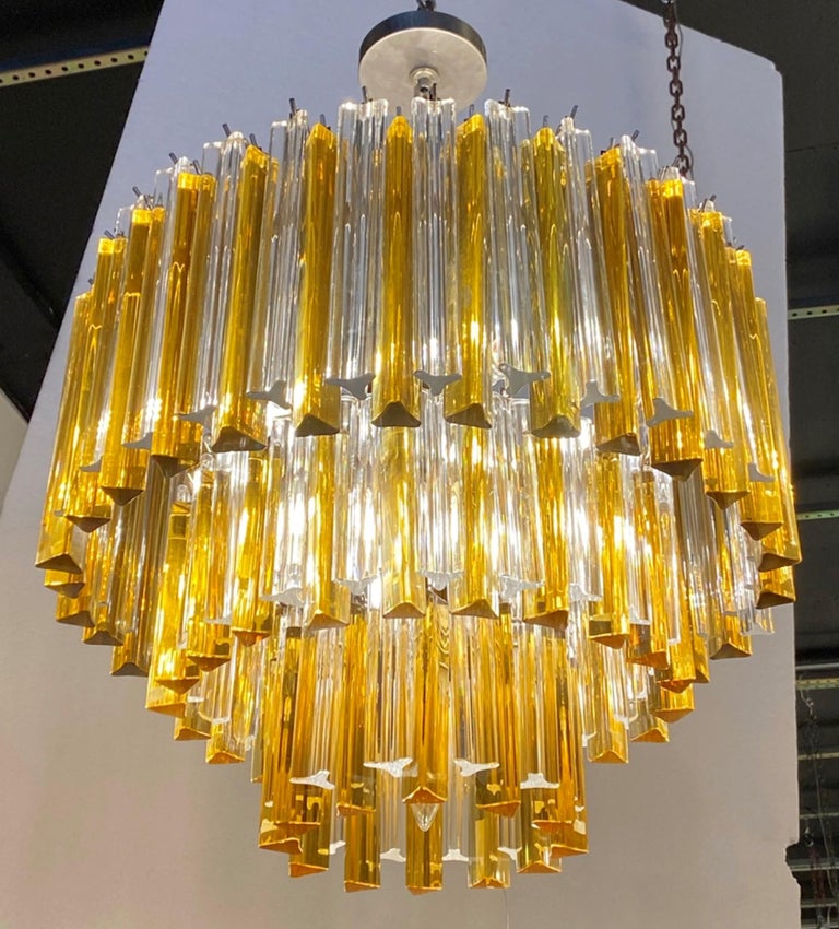 Mid-Century Modern Amber and Clear Venini Glass Prism 3 Tiered ...