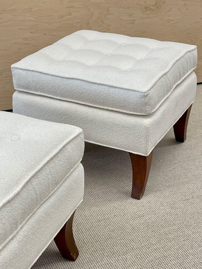 Mid-Century Modern American Designer Tufted Ottomans, Stools, Walnut ...