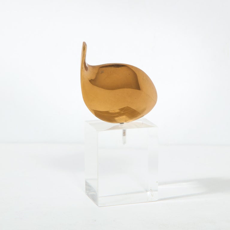 Mid-Century Modern Amorphic Brass Sculpture on Volumetric Lucite Base ...
