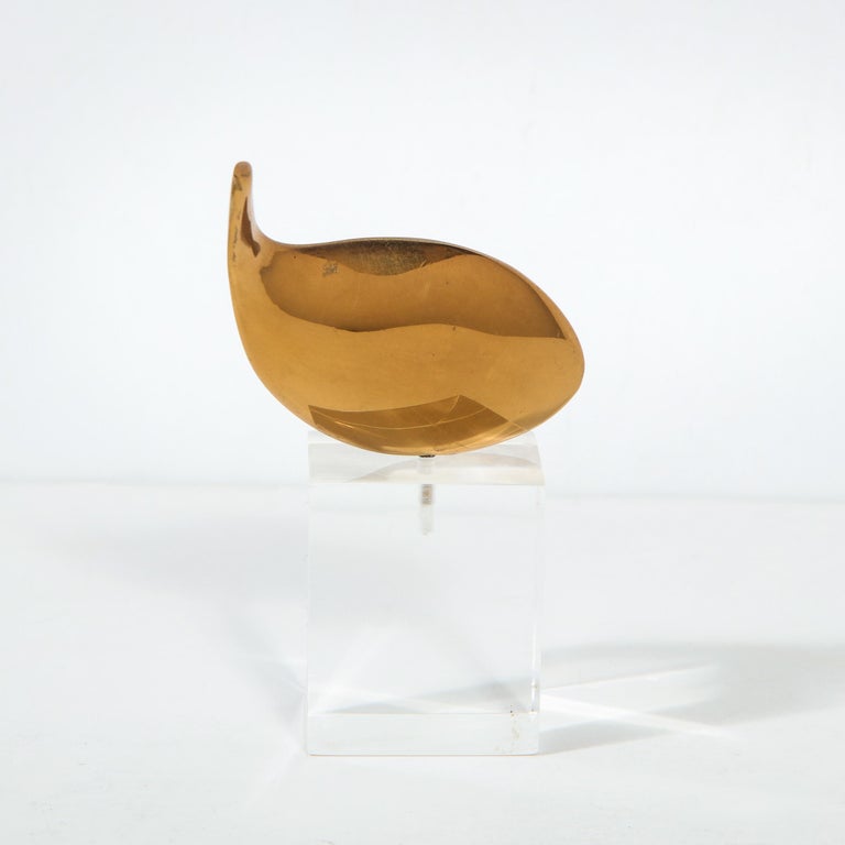Mid-Century Modern Amorphic Brass Sculpture on Volumetric Lucite Base ...