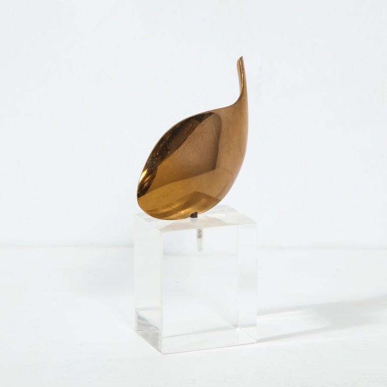 Mid-Century Modern Amorphic Brass Sculpture on Volumetric Lucite Base ...