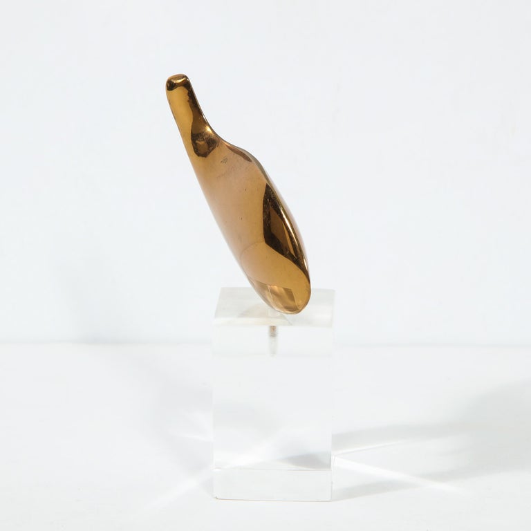 Mid-Century Modern Amorphic Brass Sculpture on Volumetric Lucite Base ...