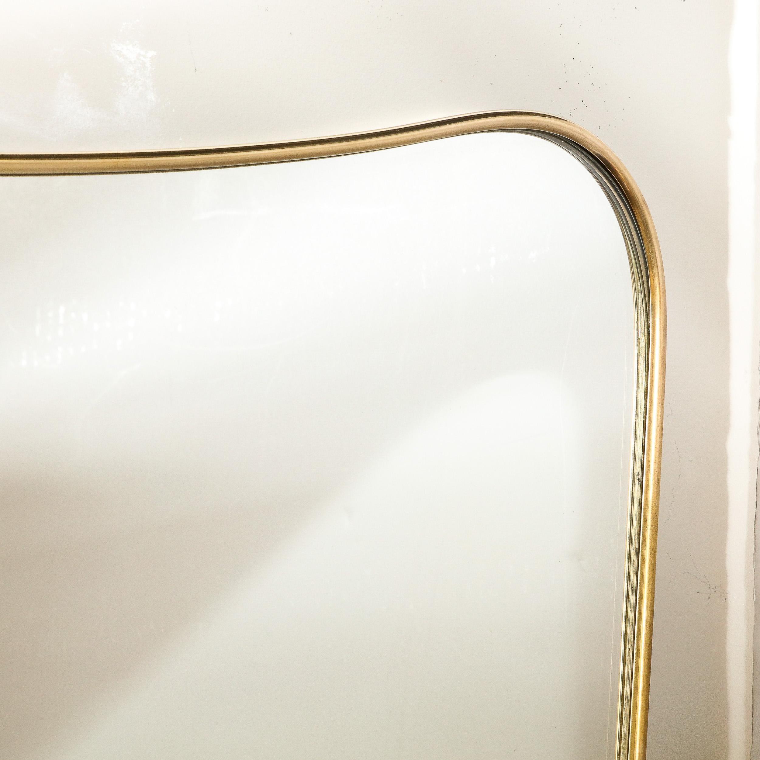 Mid-Century Modern Amorphic Shield Form Polished Brass Wrapped Mirror ...