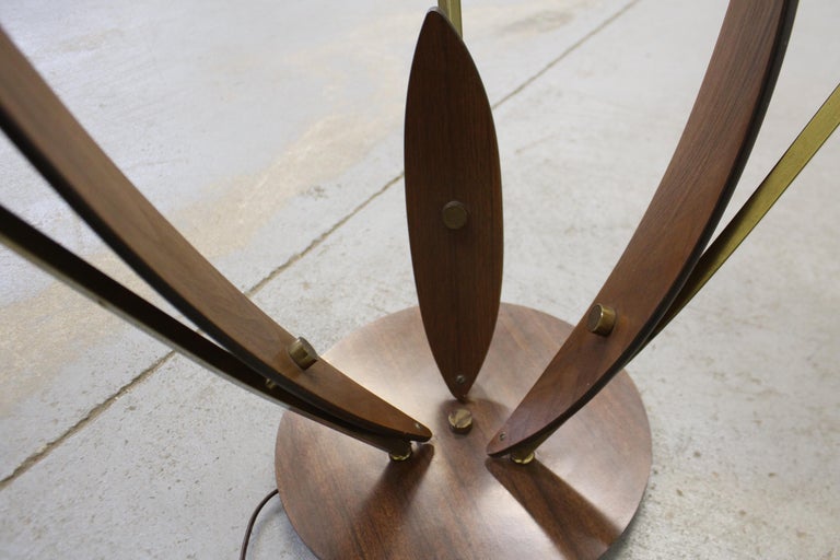 Mid-Century Modern Amorphous Walnut Brass Flower Spaghetti 3-Way Table ...