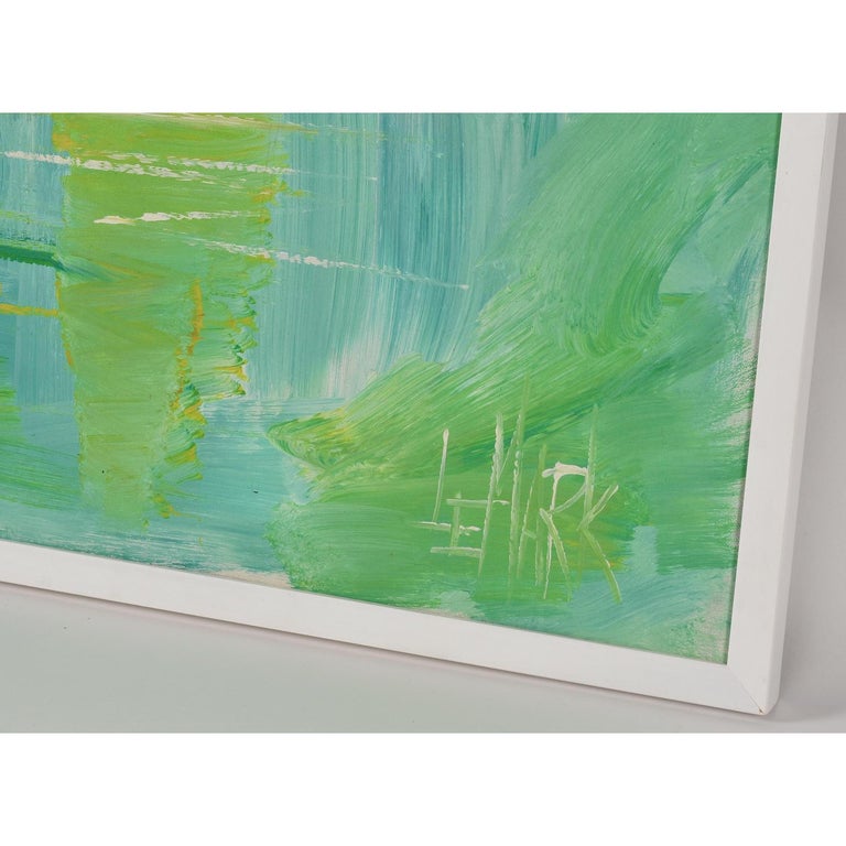 Mid-Century Modern Aqua Blue White and Green Nautical Harbor Painting ...