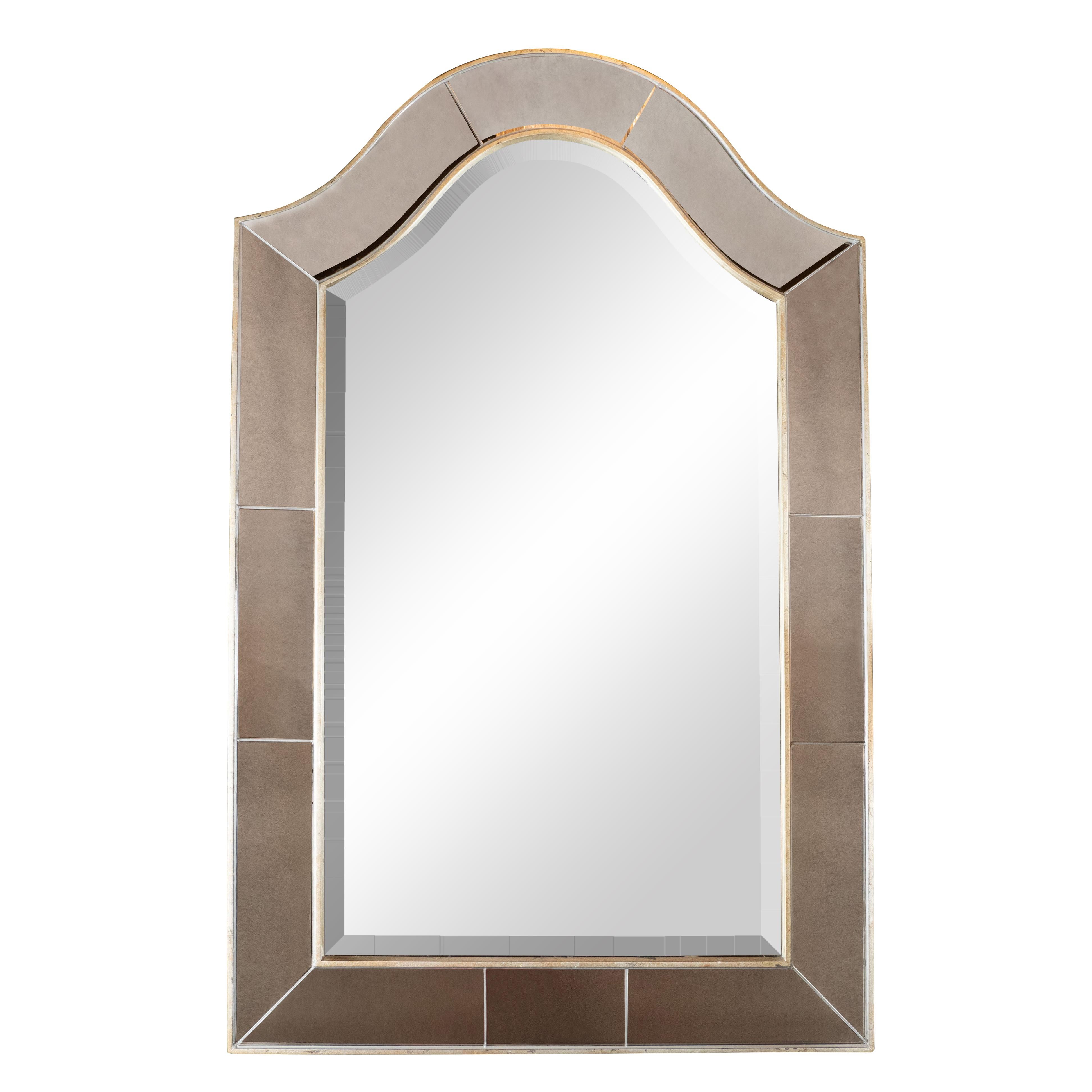 Mid-Century Modern Arch Form White Gilt Frame Beveled and Inset Mirror ...