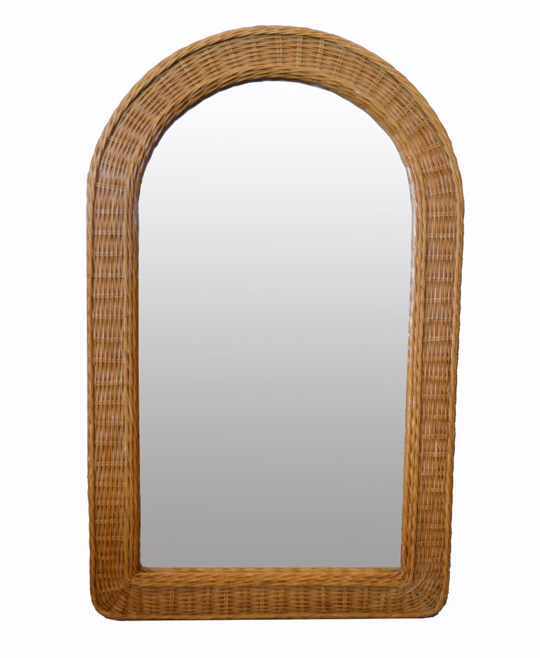 Mid-Century Modern Arch Handwoven Rattan / Wicker Wall Mirror Boho Chic ...