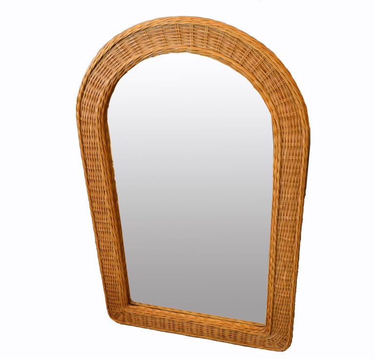 Mid-Century Modern Arch Handwoven Rattan / Wicker Wall Mirror Boho Chic ...
