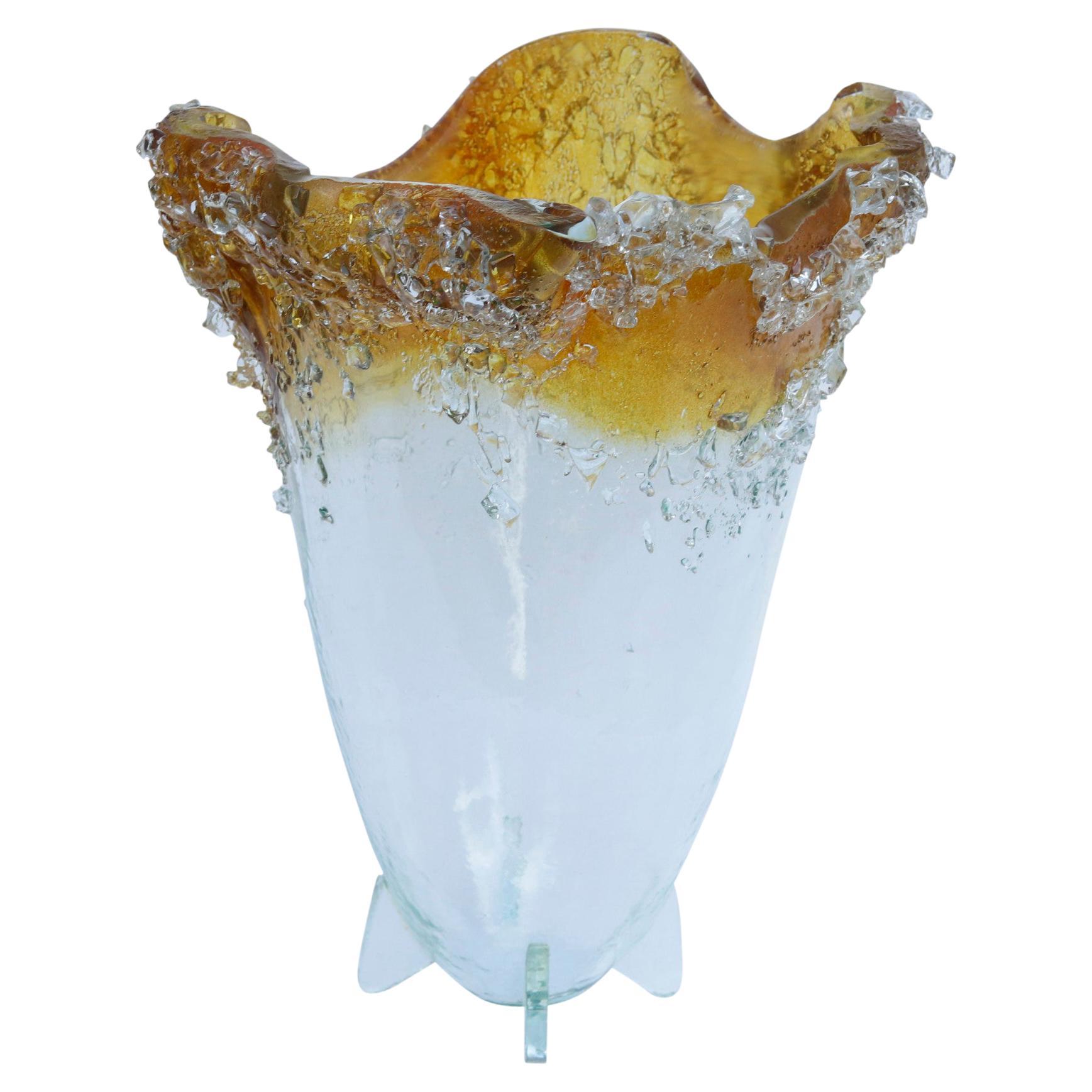 Mid-Century Modern Glass Vase with Etched Romeo and Juliet Balcony ...