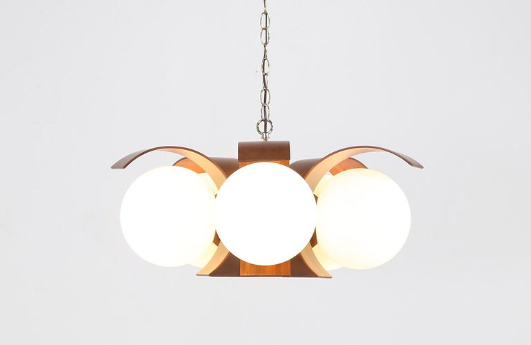Mid-Century Modern Artichoke Style Walnut Chandelier at 1stDibs