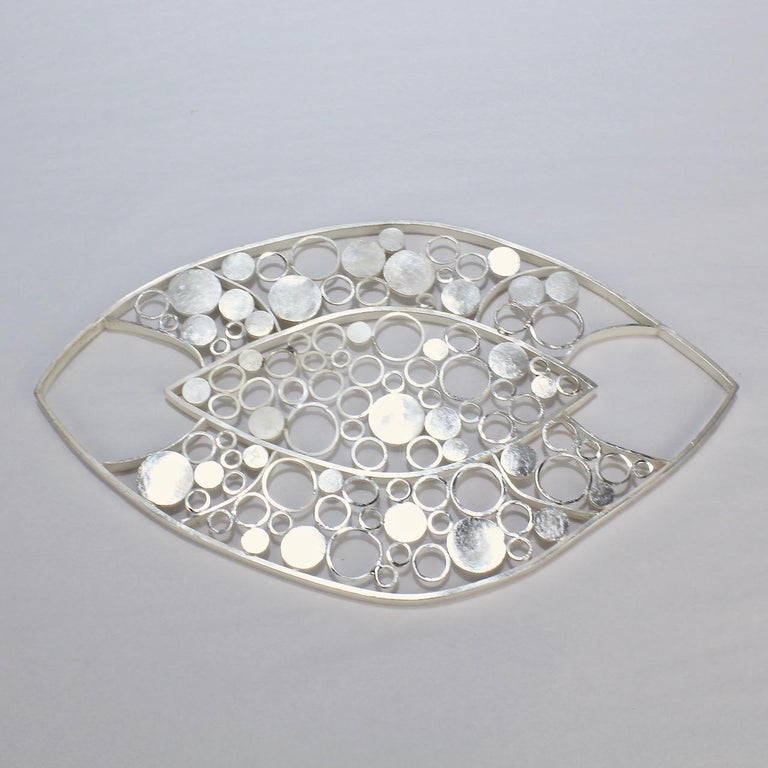 Mid-Century Modern Artist Signed Handmade Sterling Silver Trivet with ...