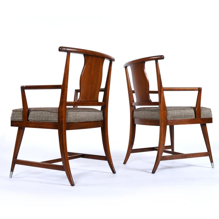 Mid-Century Modern Asian Chinoiserie Sabre Leg Walnut Dining Chairs For ...