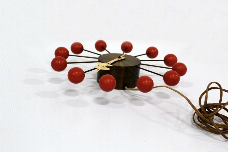 Mid-Century Modern Atomic Sunburst Vintage Red Ball Clock at 1stDibs