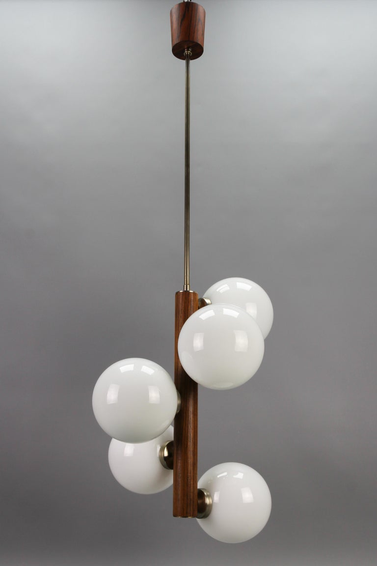 Mid-Century Modern Atomic White Glass Globes Five-Light Pendant Lamp ...