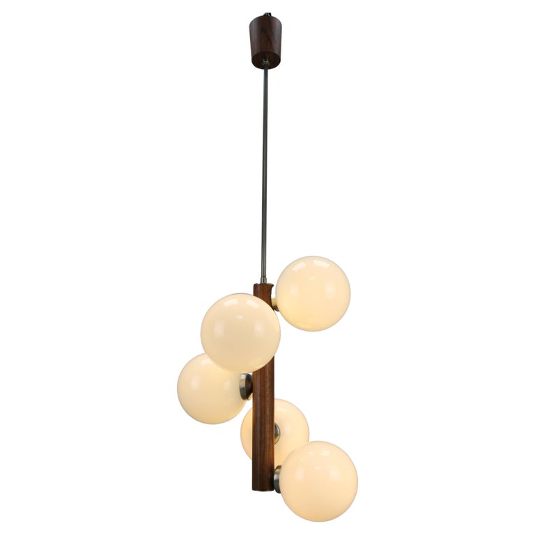 Mid-Century Modern Atomic White Glass Globes Five-Light Pendant Lamp ...