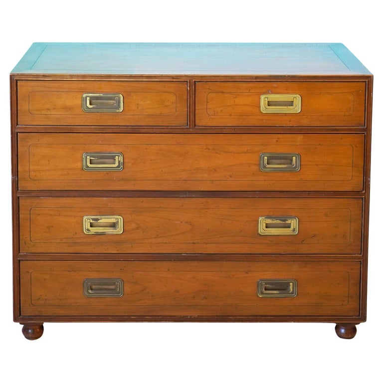 Mid-Century Modern Baker Five Drawer Campaign Style Walnut Chest of ...