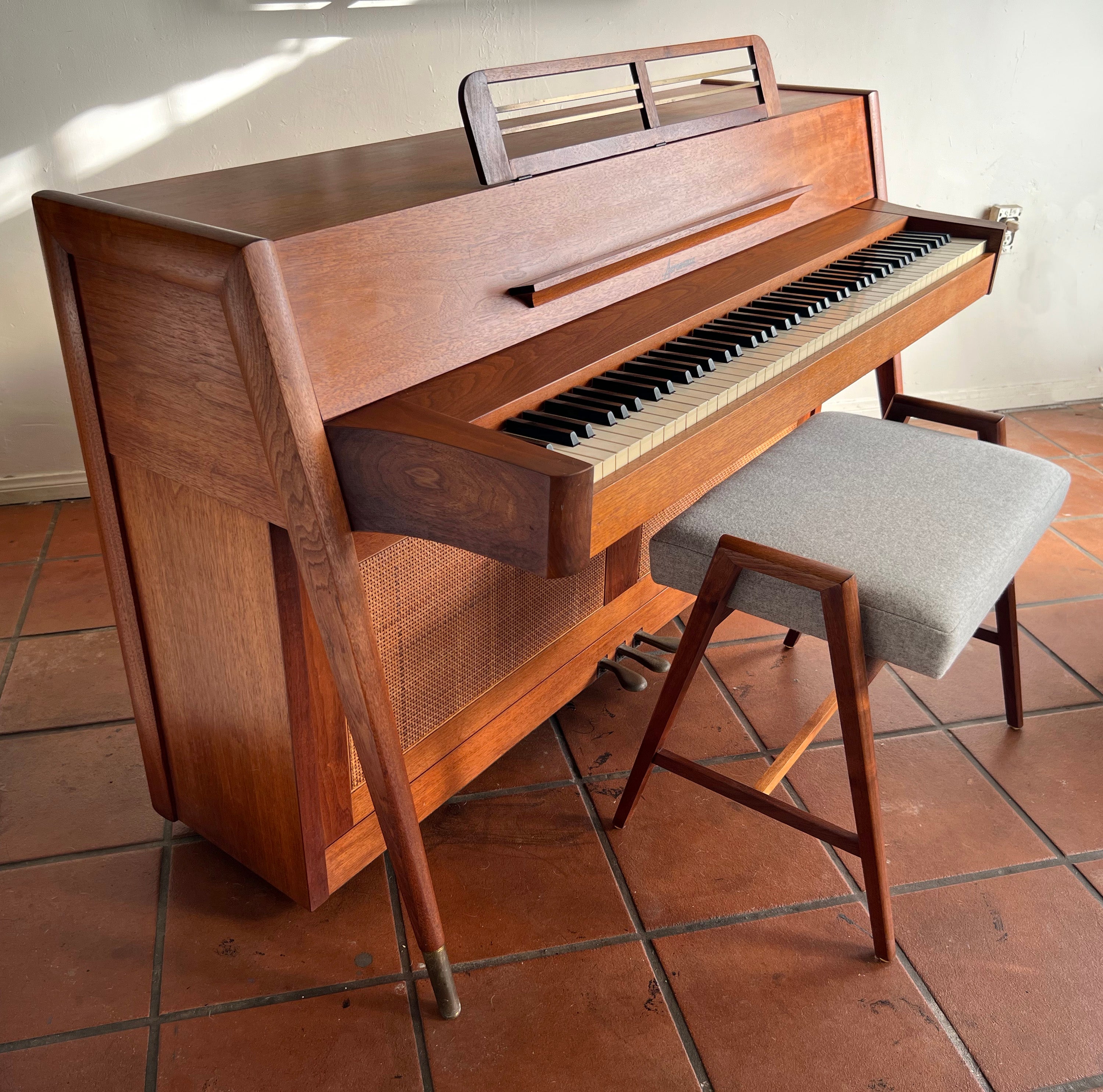 Mid-Century Modern Baldwin Acrosonic Piano in Walnut + Caning with ...