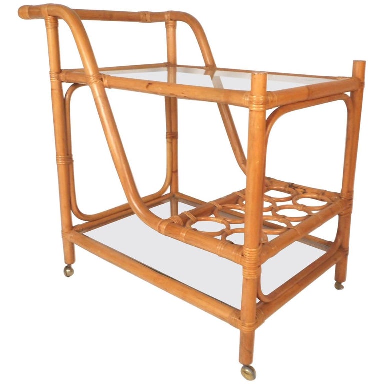 Mid-Century Modern Bamboo and Glass Bar Cart at 1stDibs