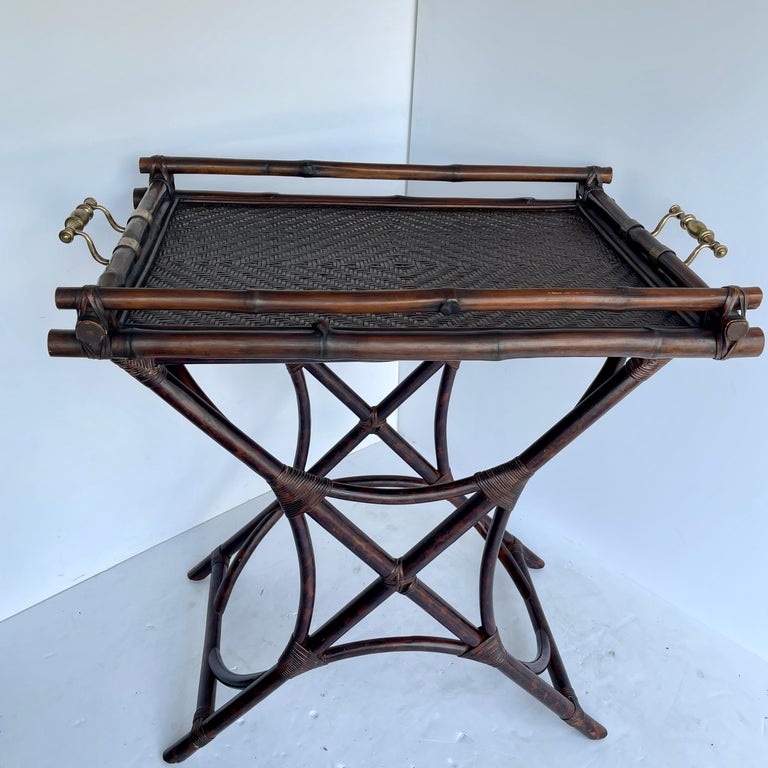 Mid-Century Modern Bamboo Bar Cart with Trolley Serving Tray at 1stDibs
