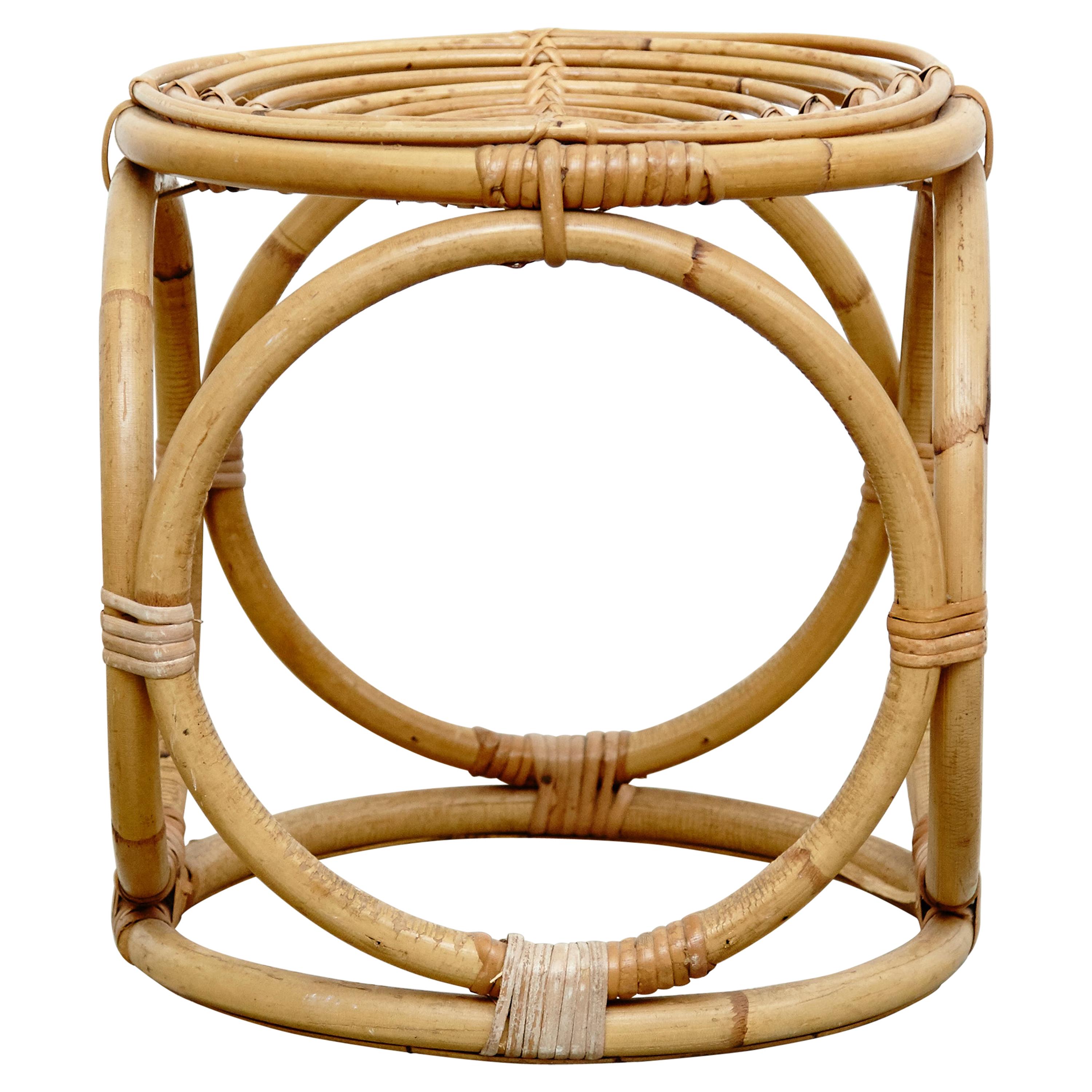 Round Bamboo Stool with Cane Top at 1stdibs