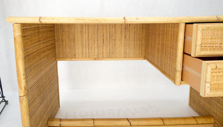 Mid-Century Modern Bamboo Rattan Cane Two Drawers Brass Pulls ...